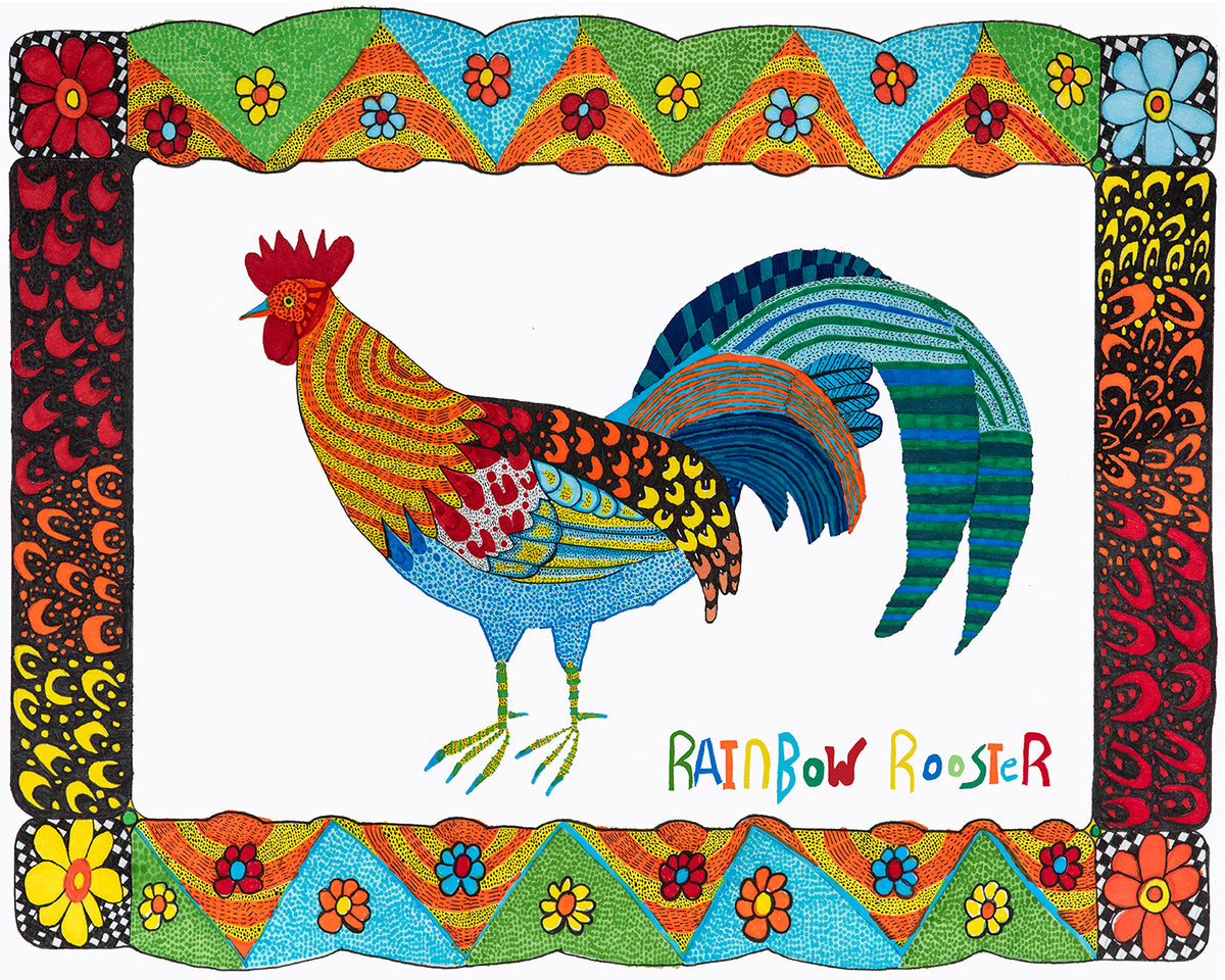 NZ Artist | Julian Godfery | Rainbow Rooster – PALM Prints
